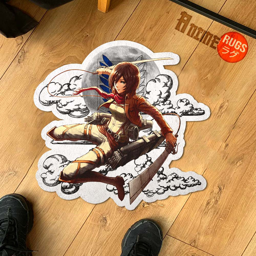 Mikasa Ackerman Shaped Rug Custom Moon Clouds Attack On Titan Anime Ro ...