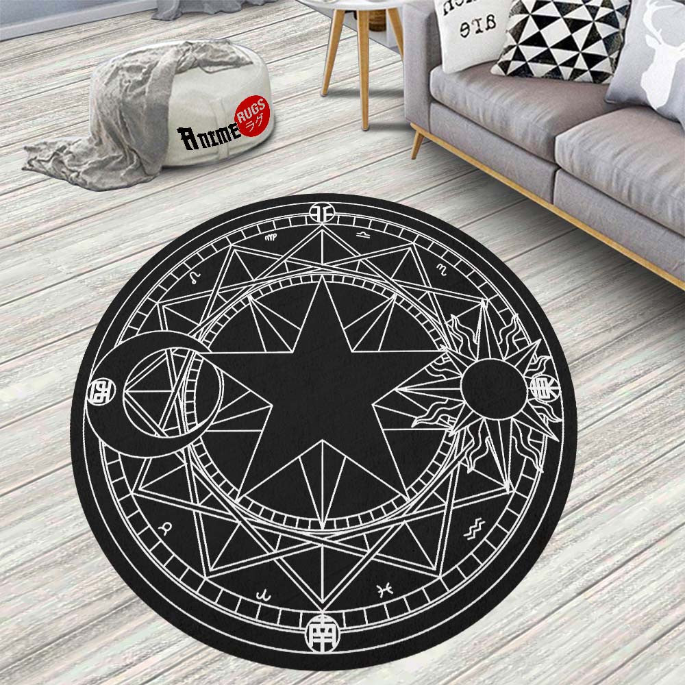 Black White Magic Circles Round Rug Custom Cardcaptor Sakura Anime Cir ...