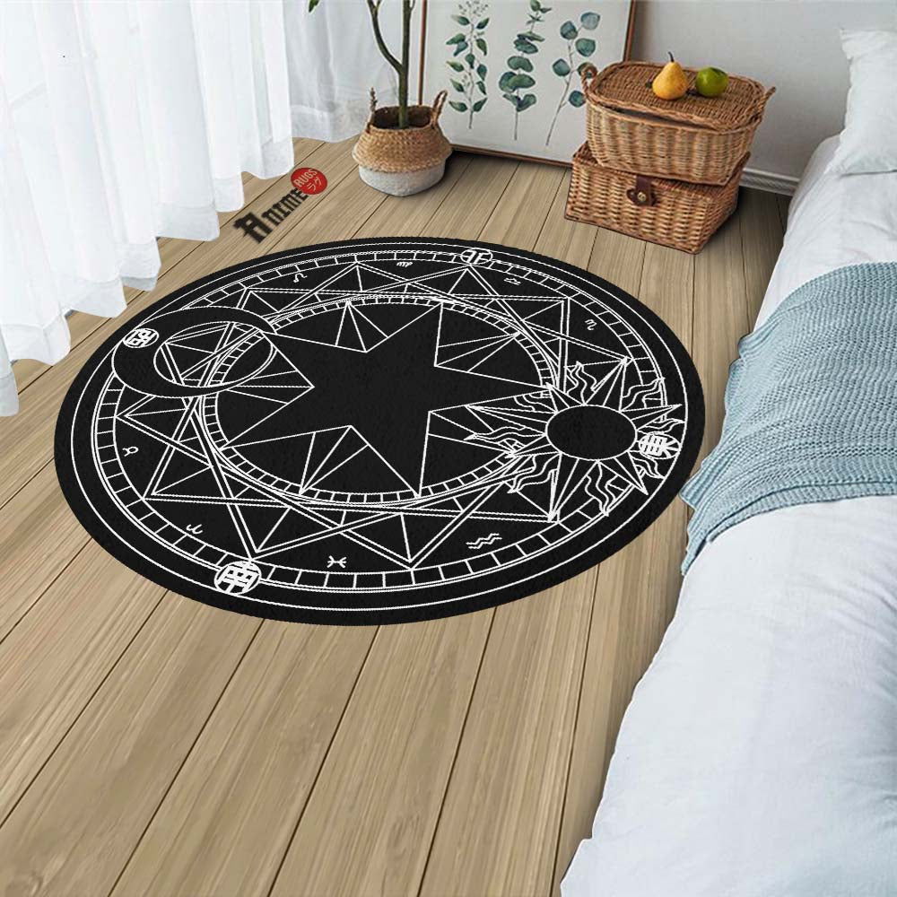 Black White Magic Circles Round Rug Custom Cardcaptor Sakura Anime Cir ...