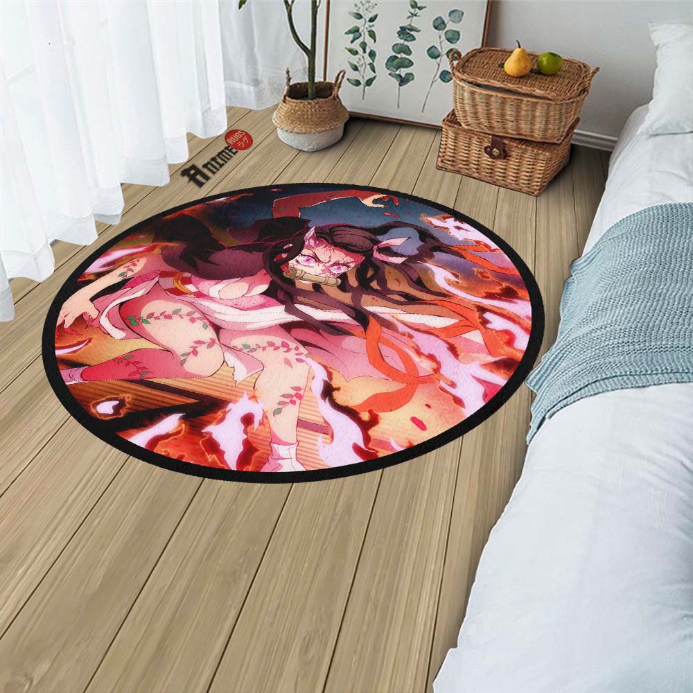 Nezuko Kamado Round Rug Custom Demon Slayer Anime Circle Carpet Animerugs nezuko-kamado-round-rug-custom-demon-slayer-anime-circle-carpet-animerugs