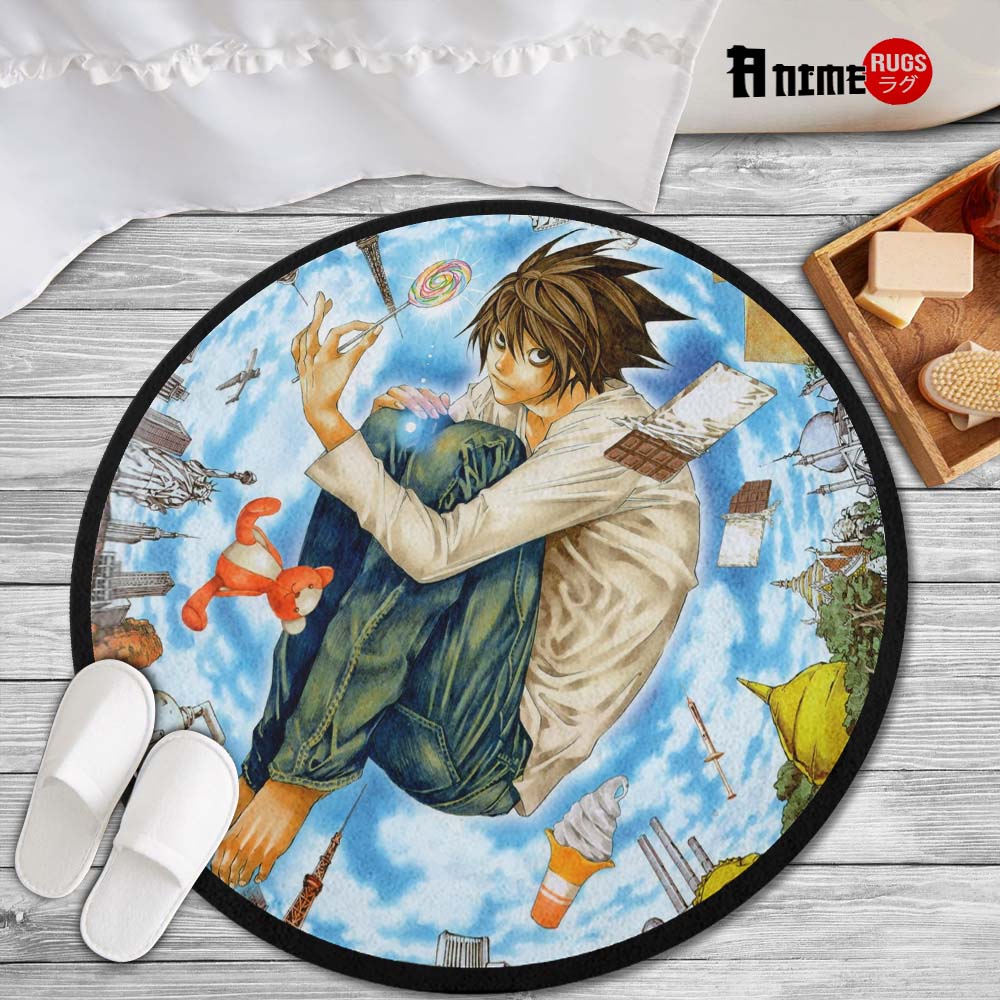 L Lawliet Poster Style Round Rug Custom Death Note Anime Circle Carpet ...
