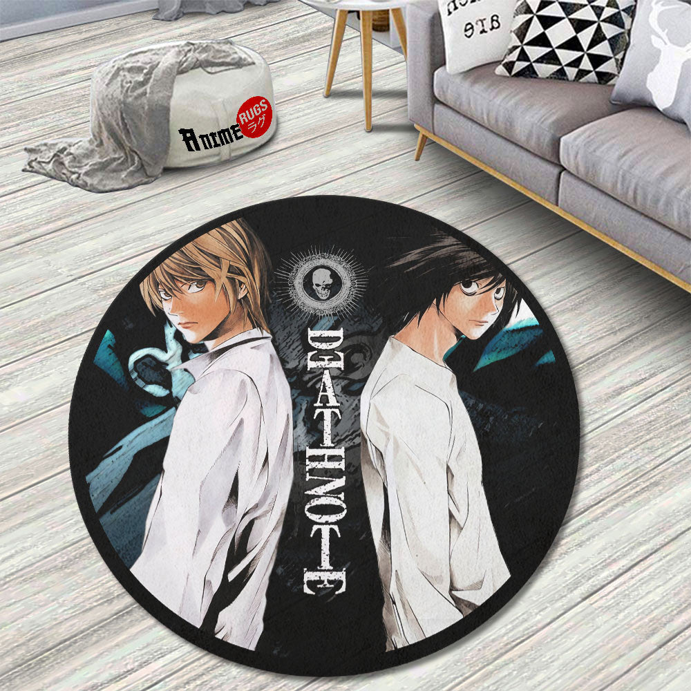 L Lawliet & Light Yagami Round Rug Custom Death Note Anime Circle Carp ...